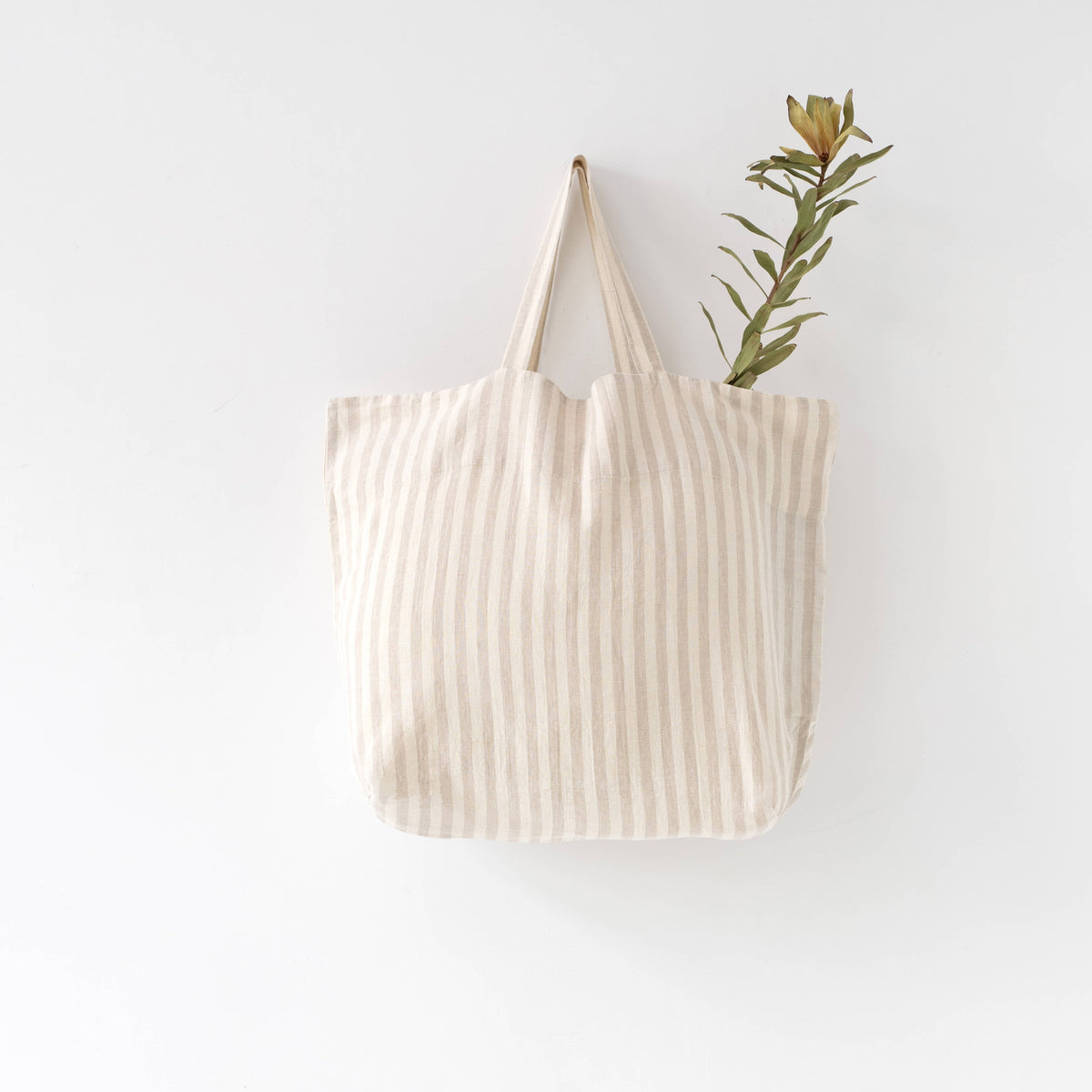 natural white striped linen tote bag, large by linen tales – Shoppe Details and Design Showroom